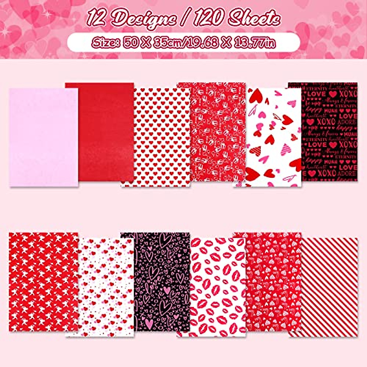 120 Sheets Tissue Paper Gift Wrapping Paper 12 Design Red Heart Pattern Decorative Paper Art Tissue for Mother's Day Wedding Birthday Baby Shower Gift Bag Decoration