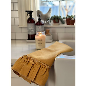 Farmhouse Linen Dish Towel, Linen Tea Towel, Ruffled Linen, Set of 2, Shabby Chic (Ochre)