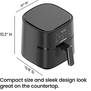 Chefman Air Fryer – 4 QT Compact Airfryer for Quick & Easy Meals in Minutes, Features Hi-Fry Technology for Extra Crisp, Touchscreen Controls with 4 Presets, Nonstick & Dishwasher Safe Basket - Black