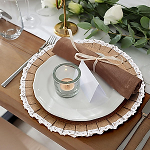 Junxia Burlap Round Placemats Set of 4 Place Mats for Dining Tables 15 Inch Kitchen Jute Ruffled Lace Farmhouse Table Mats