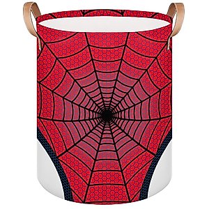 Large Laundry Hamper Basket Red Spider Web Round Collapsible Storage Organizer Bin for Kids, Boys, Nursery, Closet, Bedroom, Playroom, Toys, Dirty Clothes, 16"W x 20"H