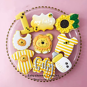 5 Pieces Baby Shower Cookie Cutters,Cute Shapes of Onesie, Bib, Plaque/Frame,Baby Bottle, Baby Carriage for Baby Showers, Reveal Parties with Receipe Book