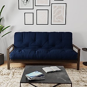 Royal Sleep Products by The Futon Factory 8 inch Foam Futon Mattress - Solid Navy Cover - Queen Size - CertiPUR Certified Foams - Made in USA - (Frame not Included)