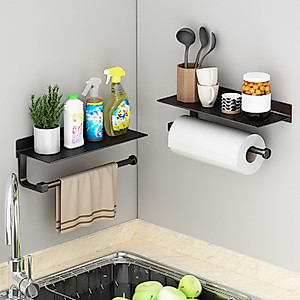 Danpoo Black Paper Towel Holder Wall Mount for Kitchen, Bathroom Paper Towel Holder with Shelf, Aluminum(Matte Black)
