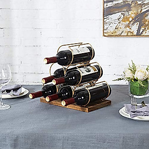 MyGift Contemporary Tabletop Wine Rack, Brass Metal Wire & Burnt Wood 6-Bottle Wine Holder