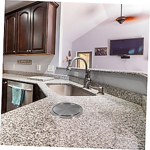 Hohopeti Flush Trash can Cover 8 inch Wide Trash can Kitchen Garbage can Garbage bin auto Trash can Metal Trash bin Recessed Counter Top Cover 430 Stainless Steel Wastebasket Clamshell Mini