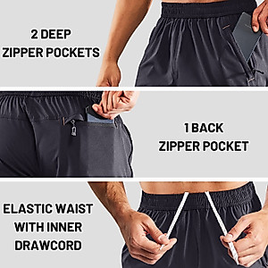 MIER Men's Quick Dry Running Shorts with Zipper Pocket, Elastic Waist Athletic Workout Exercise Fitness Shorts, 7 Inch, Dark Grey, X-Large