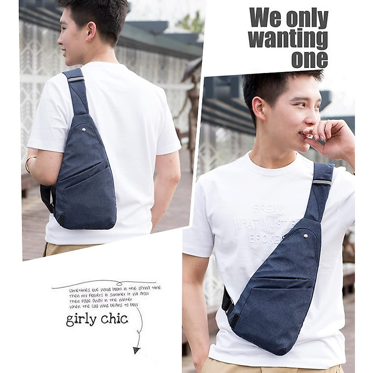 Suyzufly Slim Sling Bag for Men Women Water Resistance Lightweight Small Shoulder Crossbody Chest Bag Blue