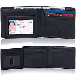Alpine Swiss RFID Luka Men's Flip ID Wallet Deluxe Capacity ID Bifold With Divided Bill Section Camden Collection Smooth Finish Black Comes in a Gift Box