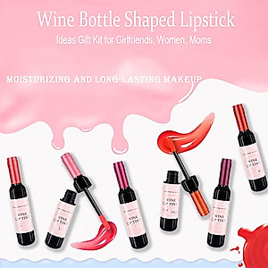 6 Colors/Set Wine Lipstick Matte Long Lasting Waterproof Lip Tint Set Lip Gloss Lip Stain Wine Bottle Lipstick Liquid Lipgloss, Valentine's Day Gift Kit Ideas for Girlfriends, Women, Moms | KlsyChry