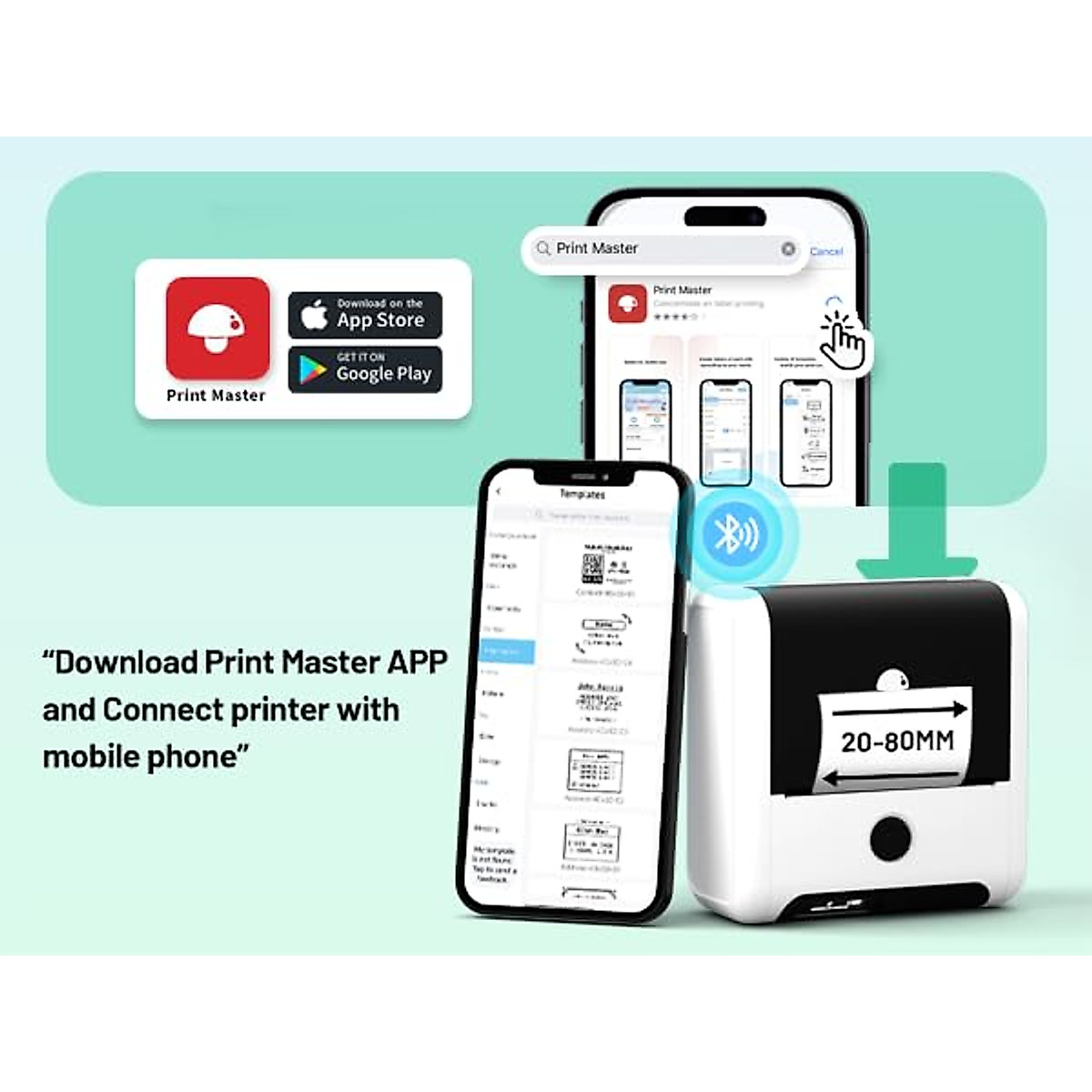 Memoqueen Label Maker Machine with 3 Roll Labels M200 Portable Label Makers, Upgrade 3 Inch Bluetooth Thermal Barcode Label Printer for Small Business/Home Use, for Retail, Logo, Labeling, Name, White