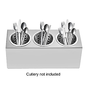 TFCFL Flatware Cylinder Holder,Commercial 3-Hole Stainless Steel Cylinder Flatware Silverware Utensil Holder Organizer Caddy 15.16x6.1x6.3inch,Silver (3-Hole)