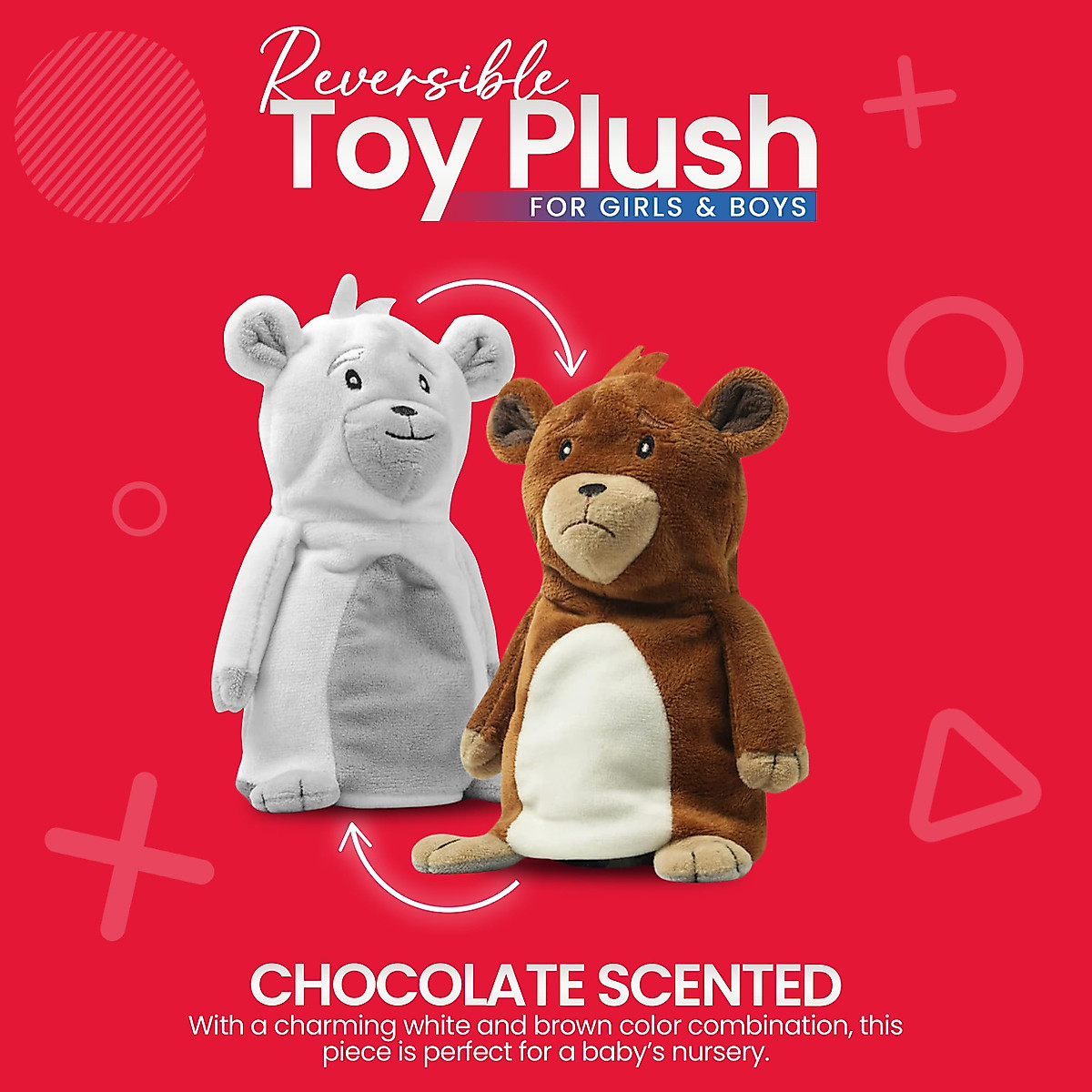 Reversible Toy Plush for Girls & Boys, Educational Mood Regulating Plushie Teddy Bear, Realistic Stuffed Animal for Babies, Toddlers, Preschool, Kindergarten (Benji The Bear -Full Body)