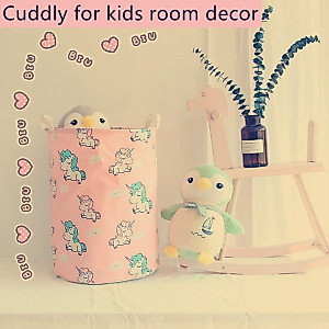 Unicorn Hampers Large Storage Baskets Canvas Kids Laundry Hampers Collapsible Home Organizer Containers for Girls Baby Nursery Room Holiday Decor, Pink