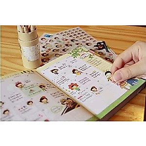 12 Sheets Happy Girl DIY Scrapbook Sticker, Kawaii Cartoon Korean Planner Stickers Set for Diary,Book,Phone and Photo Album