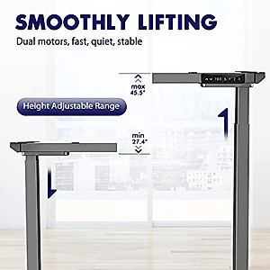 ERGOMORE Dual Motor Standing Desk Frame, Adjustable Height Desk Frame, Electric Standing Desk Frame, Standing Desk Legs with 3 Height Memory Presets and USB Ports (Gray Frame)