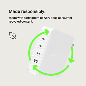 Belkin 140W 4-Port GaN Wall Charger, Multi-Port Charger Block w/USB-C Power Delivery Fast Charge & USB-A Port for Apple MacBook, iPhone 15 Series, iPad Pro, Samsung Galaxy S24, Google Pixel, & More