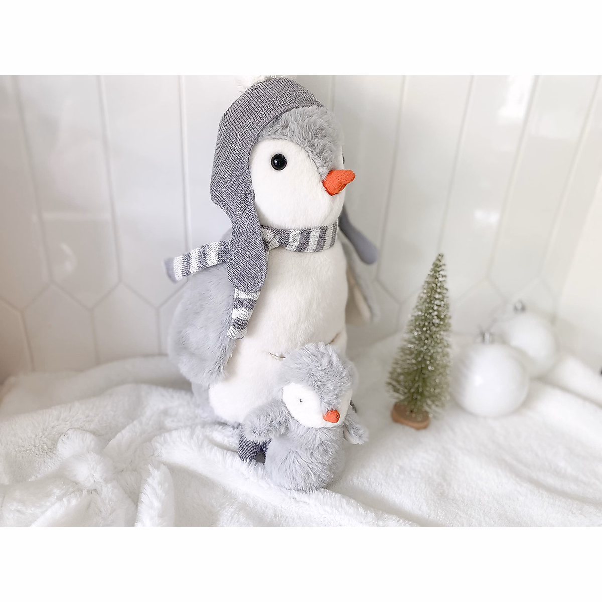 MON AMI Pebble The Penguin Stuffed Animal with Baby 14”, Soft & Cuddly Plush Penguin, Use as Toy/Nursery Room Décor, Great Gift for Kids of All Ages