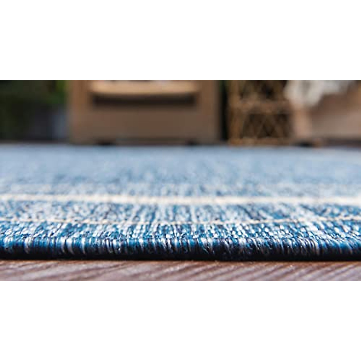 Unique Loom Outdoor Border Collection Transitional Indoor & Outdoor Casual Solid Tonal Border Area Rug (10' 0 x 14' 0 Rectangular, Blue/ Beige)