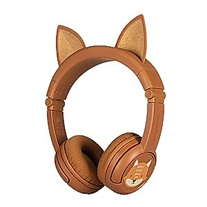 ONANOFF BuddyPhones PlayEars+, On-Ear Bluetooth Kids Headphones with Fox Ears, Volume-Limiting with Microphone, Works Wired or Wireless, 24-Hours Battery Life, for iPhone, iPad, Tablet and More