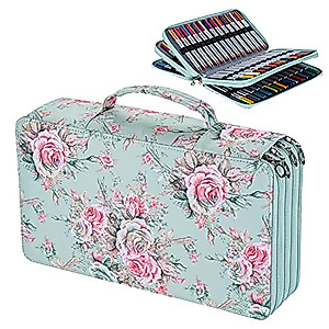 VTYHYJ 300 Colored Pencils Organizer Pencil Case Holder with Zipper Closure PU Leather Pencil Box for Watercolor Pens Gel Pens Markers (Light Green)