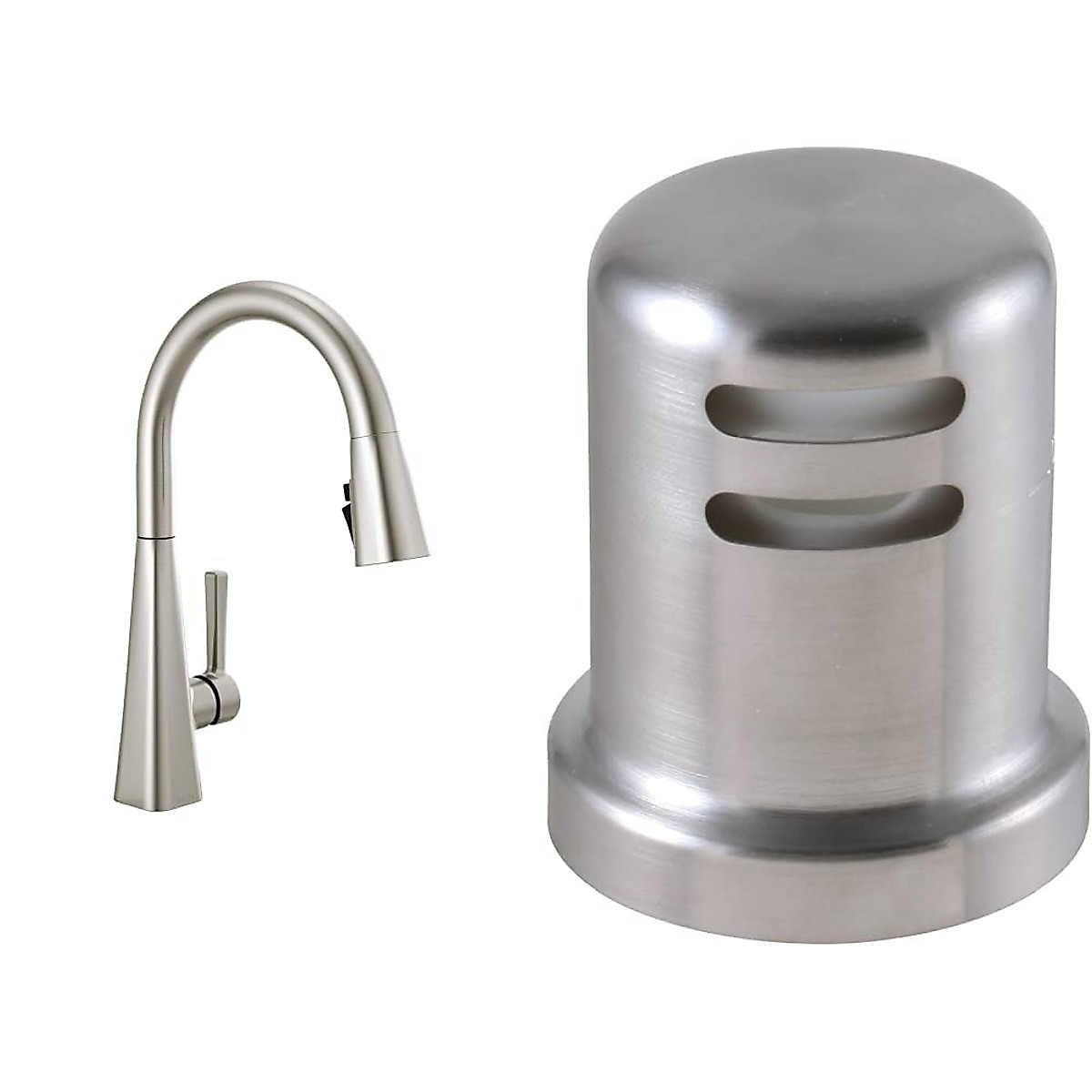 Delta Faucet Lenta Brushed Nickel Kitchen Faucet (19802Z-SP-DST) and Delta Faucet Accessory Air Gap (72020-SS)