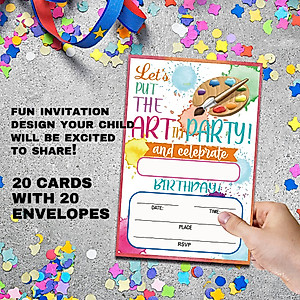 SHIEL-EVEN Paint Art Party Invitation, Art Party Paint Splatter Birthday Party Invitations with Envelopes, Art Painting Birthday Party Invitations, Art Party Supplies, Pack of 20 (DLM218)