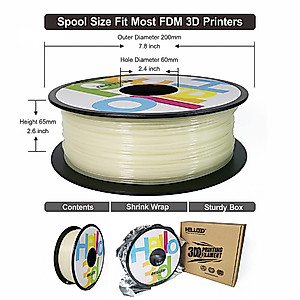 HELLO3D Glow in The Dark PLA Filament,Orange Luminous Filament 1.75mm Strong Glow Effect 3D Printer Filament, for Most FDM Printer 1kg Spool (2.2lbs), Dimensional Accuracy +/- 0.05 mm,Glow Orange