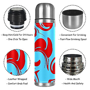 Stainless Steel Leather Vacuum Insulated Mug Crazy Colors Thermos Water Bottle for Hot and Cold Drinks Kids Adults 16 Oz