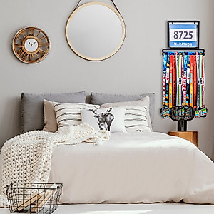 Moxweyeni Race Medal and Bib Display Medal Hanger Running Bib and Medal Holder Wall Mounted Hanging Medal Rack Holders with Bib Holder Gifts for Runners (Black)