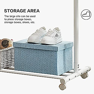JZM Clothing Racks for Hanging Clothes, Rolling Clothes Rack, Rolling Garment Rack, Multi-functional Garment Rack Freestanding Hanger with 5 Rods, Side Hooks and Lockable Wheels, White Clothing Rack