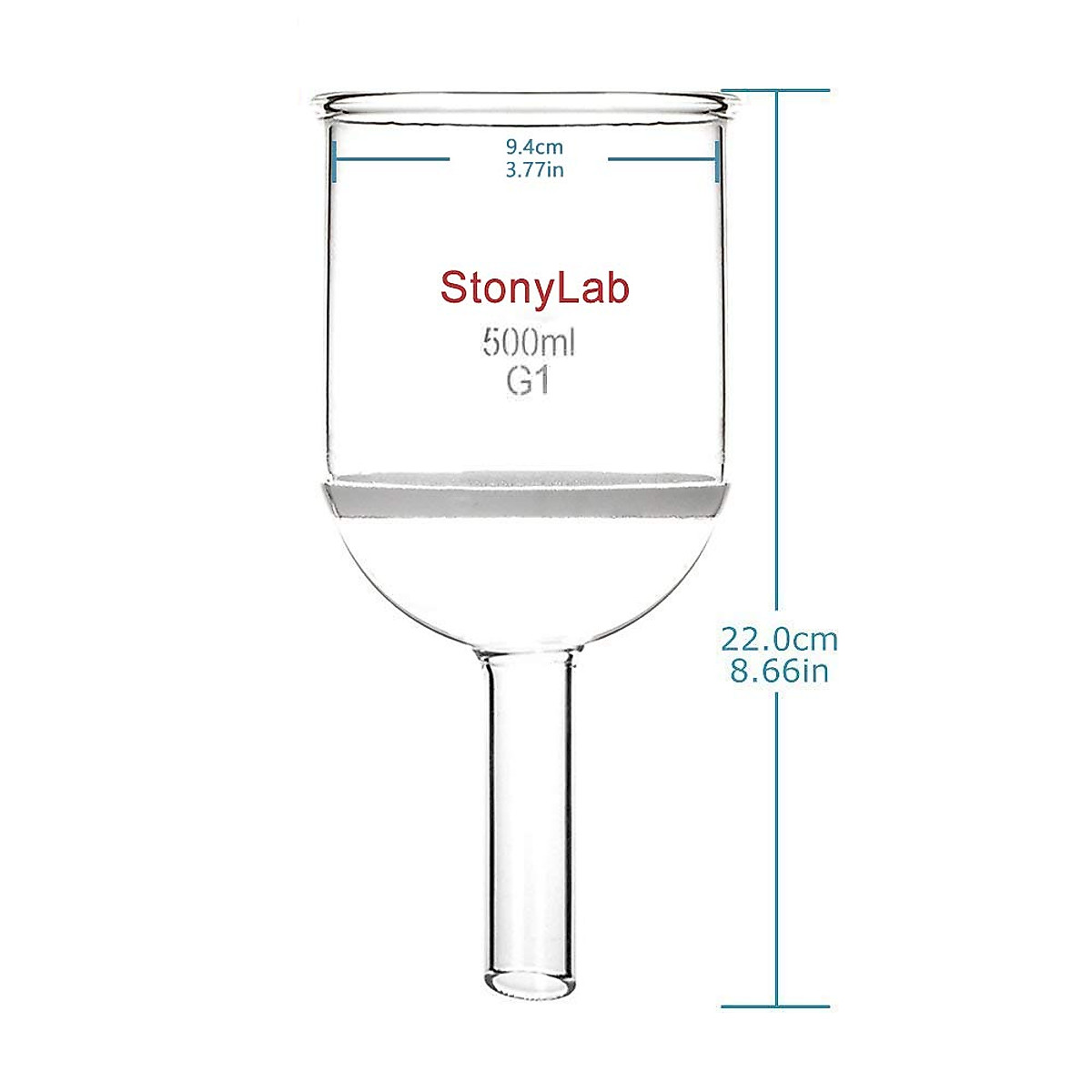 StonyLab Borosilicate Glass Buchner Filtering Funnel with Coarse Frit(G1), 94mm Inner-Diameter, 100mm Depth(500ml)