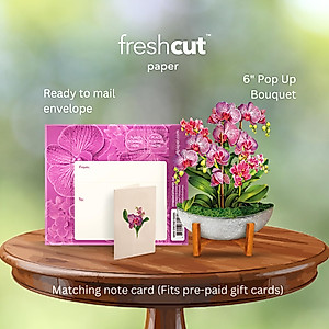 Freshcut Paper Pop Up Cards, 6 Inch Mini Sized Forever Flower Bouquet 3D Popup Greeting Cards, Birthday Gift Cards, Birthday Gifts with Note Card and Envelope, Mini Orchid Oasis