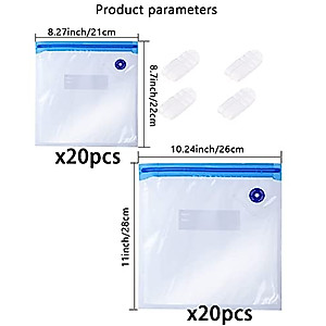 Sous Vide Bags,40 PCS Reusable Vacuum Sealer bags for food,2 Size Vacuum Zipper Bags with 4 Sealing Clips for Anova and Joule Cookers, Food Saver Freezer Bags