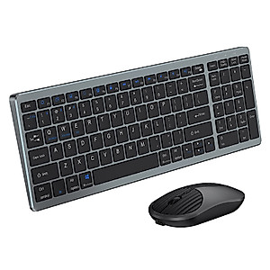 Wireless Keyboard and Mouse Combo, Bluetooth Keyboard and Mouse Rechargeable, Ultra Thin Compact Full-Size Keyboard for PC Desktop and Windows, Mac, iOS,Chrome OS, and Android Devices