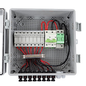 Focket 8 String PV Combiner Box, Waterproof Solar Combiner Box with 80A Circuit Breaker, 10A Rated Current , Arreste & Solar Connector for On/Off Grid Solar Panel System