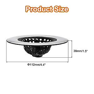 uxcell Silicone Sink Strainer, 4Pcs Kitchen Sink Drain Strainer Stopper with Stainless Steel Edge 4.4" Diameter Rim, Black