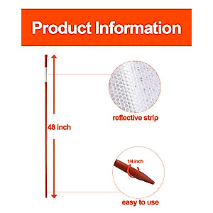 10 pcs Driveway Reflective Markers - 48 inch Snow Stakes with Highly Visible Reflective Tape, 1/4 inch Dia Snow Pole Stake for Parking, Home, Road