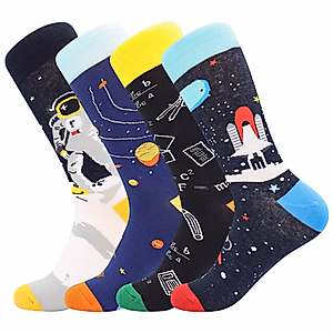 BONANGEL Mens Dress Socks Fun Funny Colorful Crazy Crew Dress Socks For Men 9-12