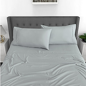 RUVANTI Full Size Sheets Set, Brushed Microfiber Sheets 4 Pieces (1 Fitted Sheet, 1 Flat Sheet, 2 Pillowcases), with 15-inch Deep Pockets, Lightweight & Compfy Premium Hotel Bedding, Light Grey