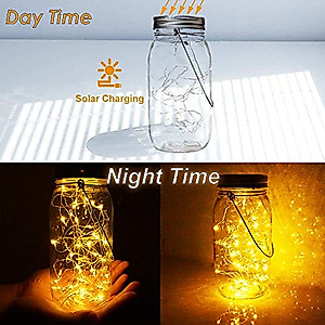 Solar Mason Jar Lights 30 Led,6 Pack Large-Size Solar Hanging Glass Jar Starry Fairy Lights,Solar Lanterns for Outdoor Patio Party Garden Decor Lights (Jars and Handles Included)
