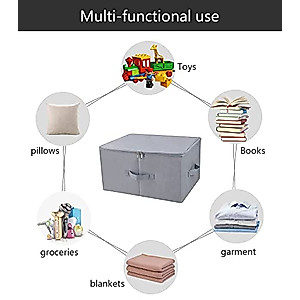 Breathable Canvas Soft Storage Bag with Handles, 2pcs Rigid Folding Storage Bins, Light Gray