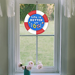 Life is Better by The Pool Sign, Pool Wooden Hanging Art Sign, Outdoor Summer Sign for Garden Backyard Patio Decor, Indoor/Outdoor Novelty Pool Decor 12 x 12 Inch