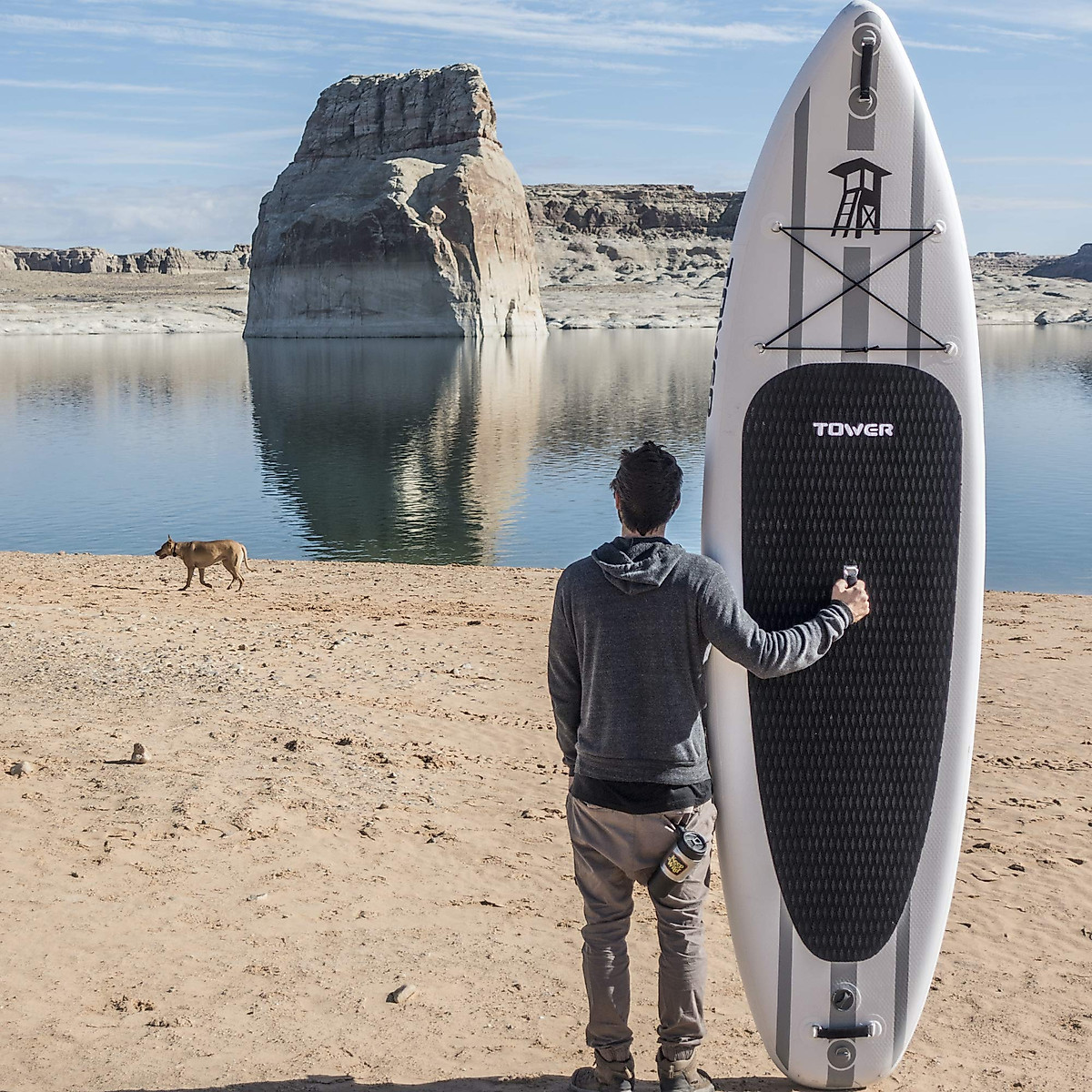 TOWER Inflatable 10’4” Stand Up Paddle Board - (6 Inches Thick) - Universal SUP Wide Stance - Premium SUP Bundle (Pump & Adjustable Paddle Included) - Non-Slip Deck (Adventurer 2-10'4")