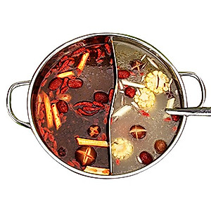 Yzakka Stainless Steel Shabu Shabu Hot Pot Pot with Divider for Induction Cooktop Gas Stove (34cm, Without Cover)