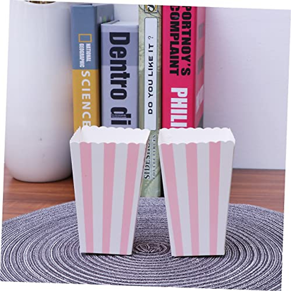 Popcorn Containers 48pcs Popcorn Box Stripe Poorn Favors Paper Birthday Supplies Wedding Food Striped Party Shower Containers Disposable Decoration Baby Candy Popcorn Cups