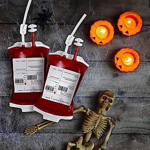 50 Packs Halloween Blood IV Bags for Drinks, Halloween Drinks Pouches Reusable Juice Container for Zombie Theme Carnival Vampire Party Decorations Supplies, 12.6 fl.oz (50pcs Bag, 50 Label,3 Syringes)