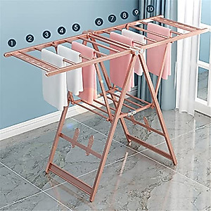 CZDYUF Aluminum Alloy Clothes Drying Hanger Floor Folding Clothes Rack Indoor Balcony Home Baby Clothes Drying Quilt Hanger (Color : Pink, Size : 110 * 47 * 11cm)