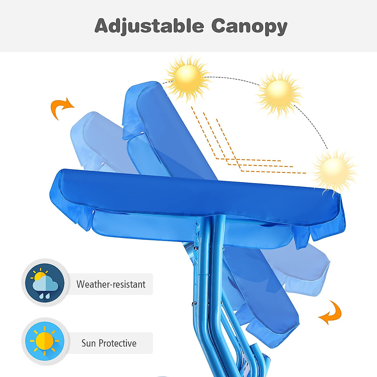 HONEY JOY Kids Patio Swing, 2-Seater Outdoor Porch Swing Lounge Chair W/Canopy & Safety Belt, All Weather Resistant Waterproof Hanging Swing Bench for Patio Garden Poolside Balcony(Blue Puppy)