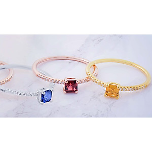 Tirafina Square Citrine and Diamond Accent Ring, 14K Yellow Gold Plated Sterling Silver Band, Solitaire Ring, Dainty Rings for Women, Thin Birthstone Rings - 0.07 CTTW (4mm stone)